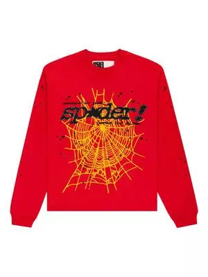 SP5DER Punk V2 Spider-web-graphic T-shirt - Red