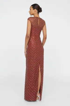 Theia Aura Beaded Column Gown