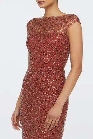Theia Aura Beaded Column Gown