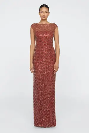 Theia Aura Beaded Column Gown
