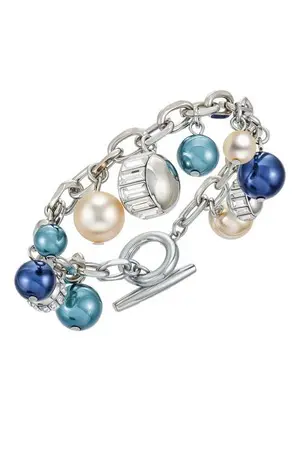 Vince Camuto Pearl Crystal Charm Bracelet - Silver Tone