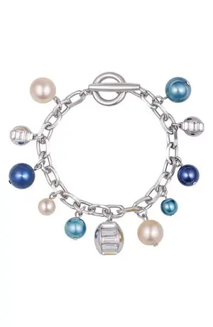 Vince Camuto Pearl Crystal Charm Bracelet - Silver Tone