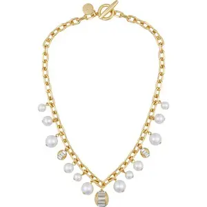 Vince Camuto Pearl And Crystal Charm Necklace - 14k Gold Plated