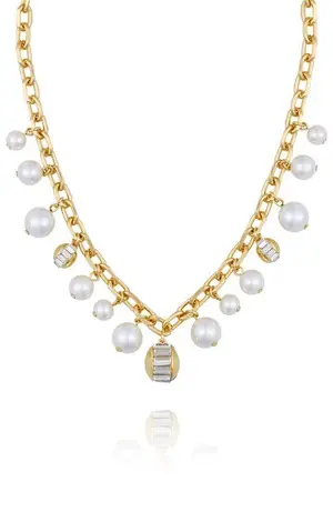 Vince Camuto Pearl And Crystal Charm Necklace - 14k Gold Plated