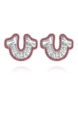 True Religion Logo Horseshoe Stud Earrings - Silvertone