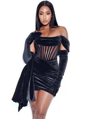 MISS CIRCLE NEW YORK Irisa Draping Off-shoulder Corset Dress