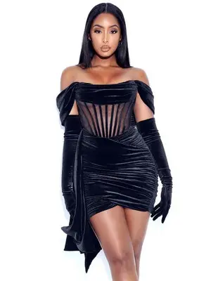 MISS CIRCLE NEW YORK Irisa Draping Off-shoulder Corset Dress