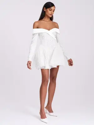 MISS CIRCLE NEW YORK Beaded Embroidered Off Shoulder Mini Dress