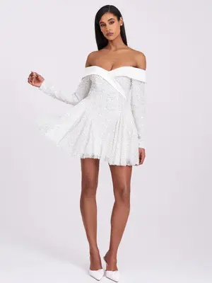 MISS CIRCLE NEW YORK Beaded Embroidered Off Shoulder Mini Dress