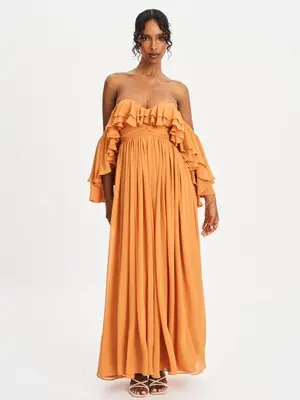 MISS CIRCLE NEW YORK Kaela Off-shoulder Chiffon Maxi Dress