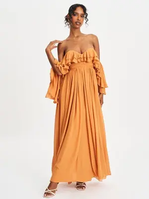 MISS CIRCLE NEW YORK Kaela Off-shoulder Chiffon Maxi Dress