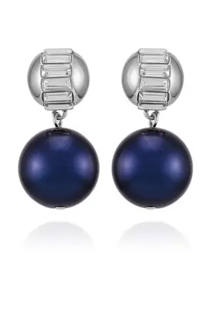 Vince Camuto Pearl Drop Earrings With Baguette Accents - Silver Tone