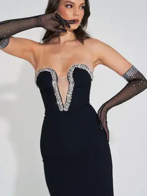 MISS CIRCLE NEW YORK Crystal-embellished Corset Maxi Dress