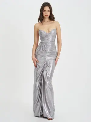 MISS CIRCLE NEW YORK Ruched Glitter Mermaid Gown