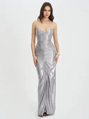 MISS CIRCLE NEW YORK Ruched Glitter Mermaid Gown