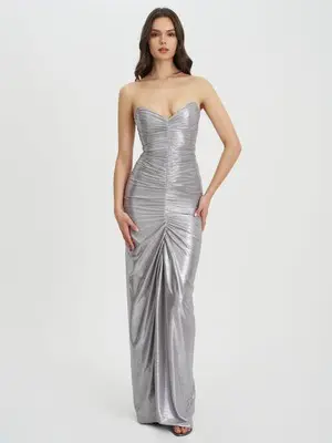 MISS CIRCLE NEW YORK Ruched Glitter Mermaid Gown