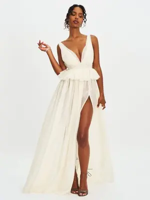 MISS CIRCLE Calleigh Flare Beaded Belt Maxi Gown