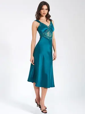 MISS CIRCLE NEW YORK Satin And Lace Midi Slip Dress