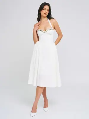 MISS CIRCLE Gianna Embroidered Halter Maxi Dress