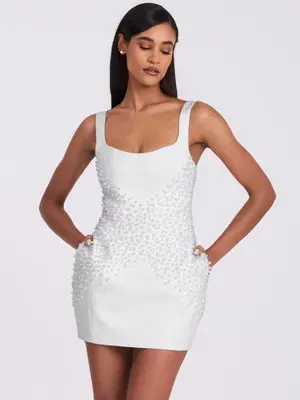 Square Neck Beaded Mini Dresses