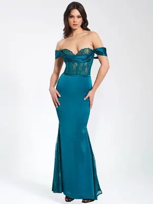 MISS CIRCLE NEW YORK Satin Lace Corset Maxi Dress
