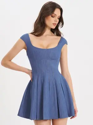 MISS CIRCLE Sada Pleated Denim Mini Dress
