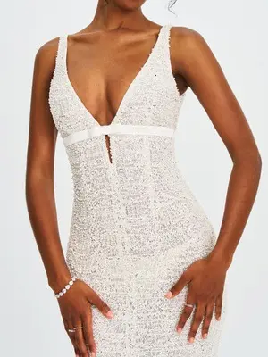 MISS CIRCLE Beaded Sequin Net Bodycon Gown