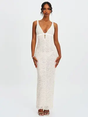 MISS CIRCLE Beaded Sequin Net Bodycon Gown