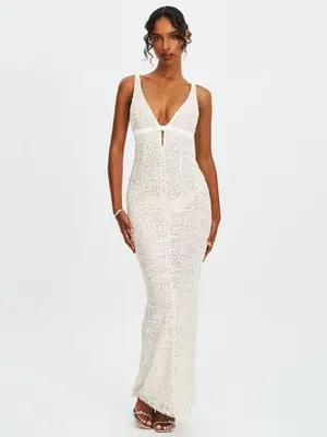 MISS CIRCLE Beaded Sequin Net Bodycon Gown