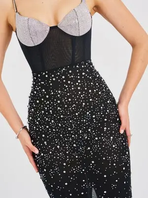 MISS CIRCLE NEW YORK Crystal Embellished Maxi Dress