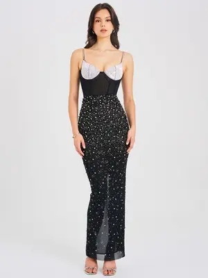 MISS CIRCLE NEW YORK Crystal Embellished Maxi Dress