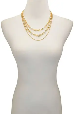 Vince Camuto Layered Chain Pearl Necklace - 14k Gold Plated