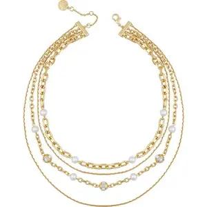 Vince Camuto Layered Chain Pearl Necklace Gold Tone