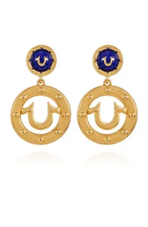 True Religion Studded Horseshoe Drop Earrings - Goldtone