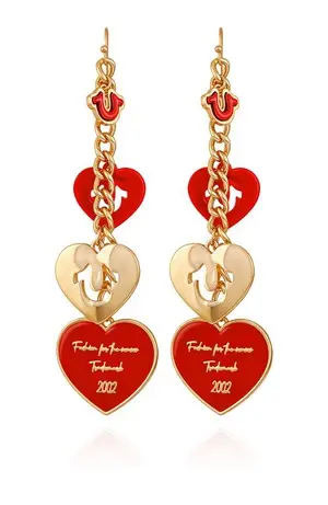True Religion Cascading Heart Linear Earrings - Goldtone