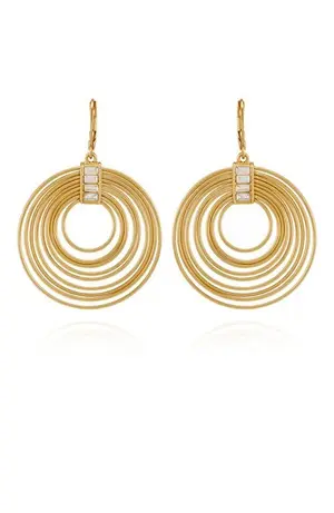 Vince Camuto Tiered Hoop Drop Earrings With Baguette Crystals - 14k Gold Plated