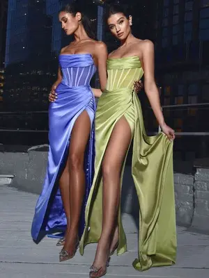 MISS CIRCLE NEW YORK Strapless High Slit Corset Gown