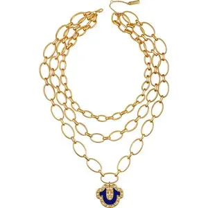 True Religion Layered Chain Necklace With Pendant - Goldtone
