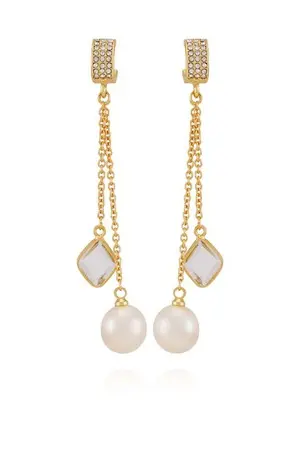 Vince Camuto Dangle Earrings With Freshwater Pearl And Crystal Drop - Gold Tone