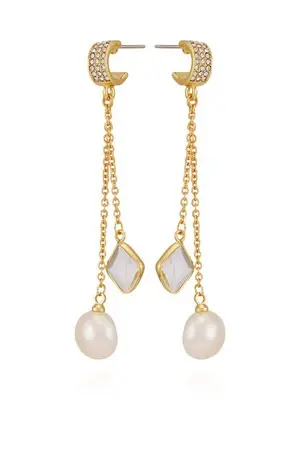 Vince Camuto Dangle Earrings With Freshwater Pearl And Crystal Drop - Gold Tone