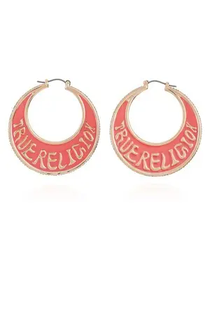 True Religion Logo Hoop Earrings - Rosegoldtone