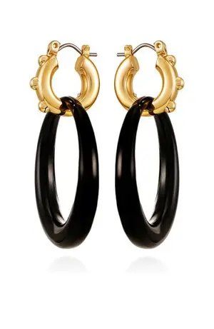 True Religion Logo Hoop Earrings - Black