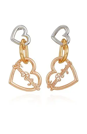 True Religion Linked Heart Linear Earrings - Silvertone