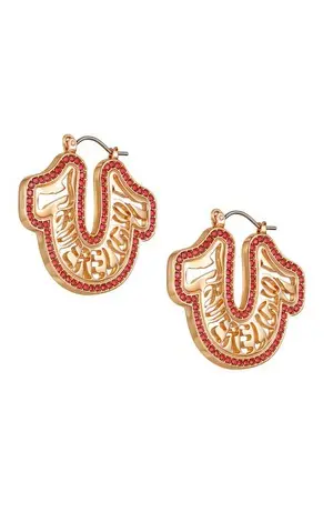 True Religion Logo Horseshoe Hoop Earrings - Rosegoldtone