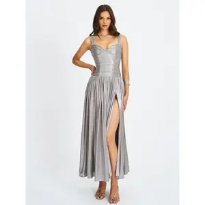 MISS CIRCLE NEW YORK Glitter Drop Waist Maxi Dress - Silver