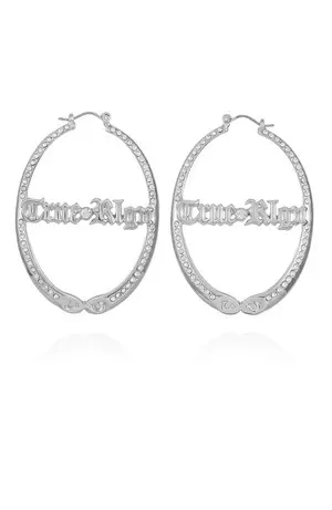 True Religion Logo Hoop Earrings - Silvertone