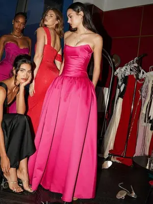 MISS CIRCLE NEW YORK Satin Strapless Corset Gown
