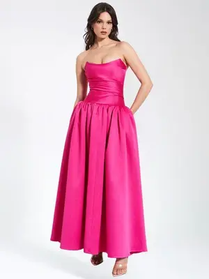 MISS CIRCLE NEW YORK Satin Strapless Corset Gown