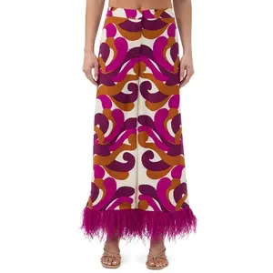 Trina Turk Printed Cropped Feather Trim Pants