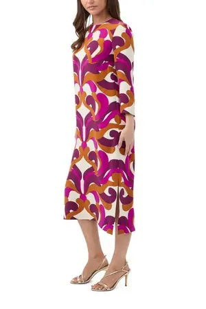 Trina Turk Printed Midi Dress With 3/4 Sleeves